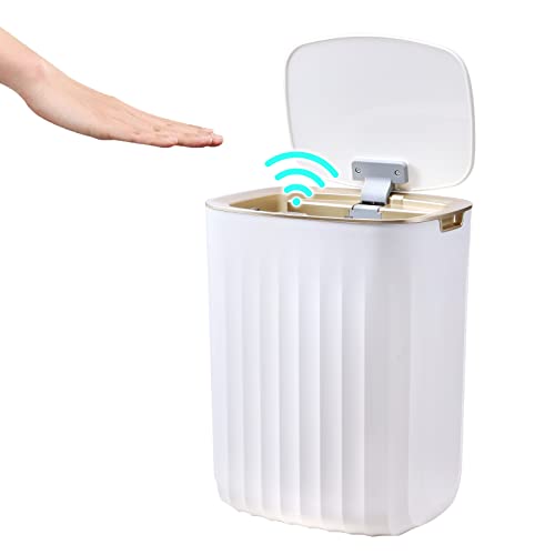 ELPHECO 3.5 Gallon Waterproof Motion Sensor Bedroom Trash Can with Lid, Automatic Garbage Bin for Bathroom Living Room Office, Golden