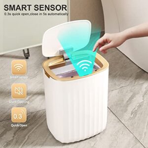 ELPHECO 3.5 Gallon Waterproof Motion Sensor Bedroom Trash Can with Lid, Automatic Garbage Bin for Bathroom Living Room Office, Golden