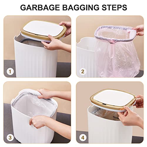 ELPHECO 3.5 Gallon Waterproof Motion Sensor Bedroom Trash Can with Lid, Automatic Garbage Bin for Bathroom Living Room Office, Golden