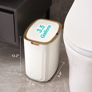 ELPHECO 3.5 Gallon Waterproof Motion Sensor Bedroom Trash Can with Lid, Automatic Garbage Bin for Bathroom Living Room Office, Golden