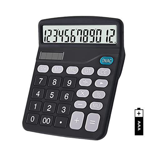 EooCoo Basic Standard Calculator 12 Digit Desktop Calculator with Large LCD Display and Sensitive Button for Office, School, Home & Business Use - Black