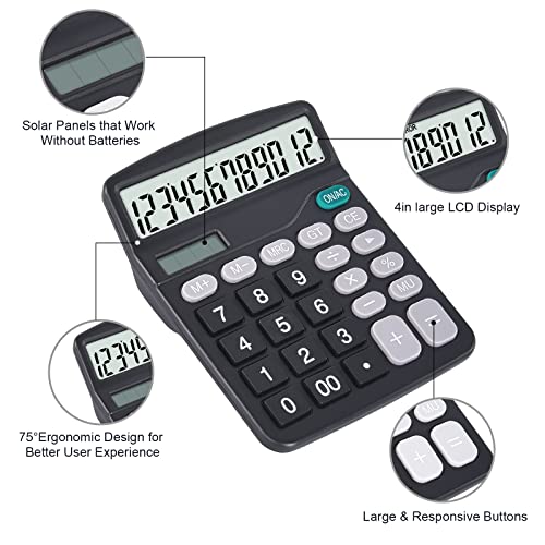 EooCoo Basic Standard Calculator 12 Digit Desktop Calculator with Large LCD Display and Sensitive Button for Office, School, Home & Business Use - Black