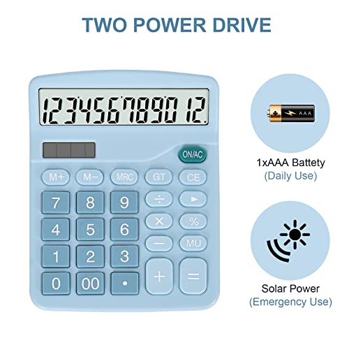 EooCoo Basic Standard Calculator 12 Digit Desktop Calculator with Large LCD Display and Sensitive Button for Office, School, Home & Business Use - Blue