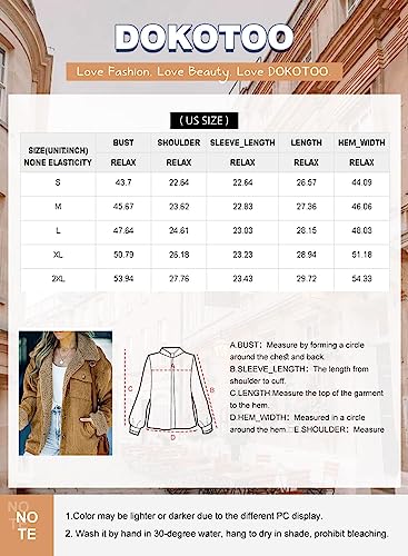 Dokotoo Stylish Women's Ladies Thick Sherpa Lined Warm Corduroy Jackets Classic Button Down Long Sleeve Comfy Teddy Bear Oversized Coat for Fall Winter with Side Pockets Brown S