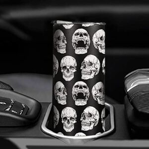 Ceovfoi Skull Skinny Tumblers,Vacuum Insulated Tumbler With Straw, 20 Oz Goth Skull Halloween CoffeeTravel Tumbler, Skull Decor Gift