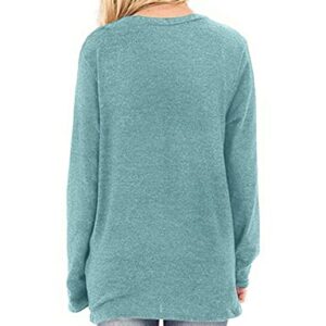 SimpleFun Long Sleeve Tee Shirts for Women Loose Fit V-neck Fall Knotted Sexy Tops with Sleeves Light Green M