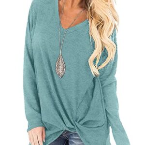 SimpleFun Long Sleeve Tee Shirts for Women Loose Fit V-neck Fall Knotted Sexy Tops with Sleeves Light Green M