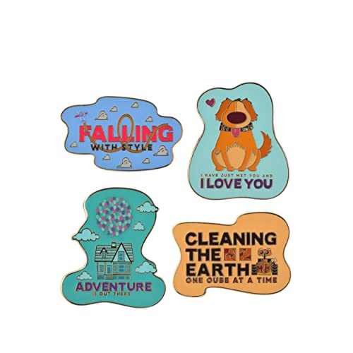 Disney Pixar Enamel Pin Set, Pack of 4 Pieces, 1.75”, Limited Edition Collectors Pins, Themed Jewelry with Art and Quotes from Up, Toy Story and WALL-E, Amazon Exclusive