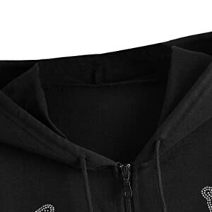 SweatyRocks Women's Butterfly Rhinestone Zip Up Hoodie Black L