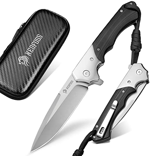 NedFoss Pocket Knife for Men, 3.5 inch D2 Steel Folding Knife with Clip, G10 Handle, Safety Liner Lock, Large Sharp Pocket Knives for Hiking, Outdoor, Mens Gift