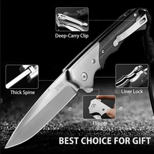 NedFoss Pocket Knife for Men, 3.5 inch D2 Steel Folding Knife with Clip, G10 Handle, Safety Liner Lock, Large Sharp Pocket Knives for Hiking, Outdoor, Mens Gift