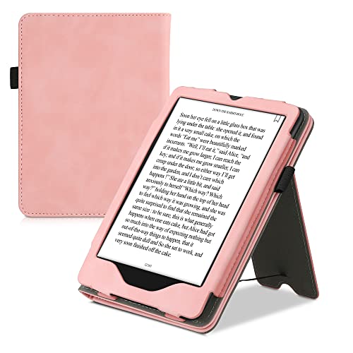 kwmobile Case Compatible with Amazon Kindle Paperwhite 11. Generation 2021 - Cover Faux Nubuck Leather e-Reader Flip Case - Dusty Pink