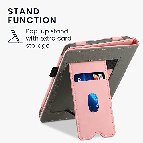 kwmobile Case Compatible with Amazon Kindle Paperwhite 11. Generation 2021 - Cover Faux Nubuck Leather e-Reader Flip Case - Dusty Pink