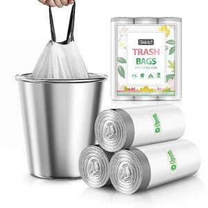 4 gallon 60 counts strong drawstringtrash bags garbage bags by teivio, bathroom trash can bin liners, small plastic bags for home office kitchen, white