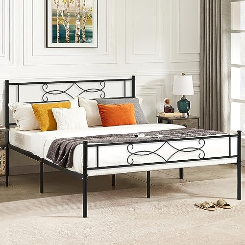 VECELO 14" Queen Size Metal Platform Bed Frame with Headboard,Premium Steel Slat Support No Box Spring Needed,Noise-Free Anti-Slip,Easy Assembly