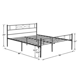 VECELO 14" Queen Size Metal Platform Bed Frame with Headboard,Premium Steel Slat Support No Box Spring Needed,Noise-Free Anti-Slip,Easy Assembly