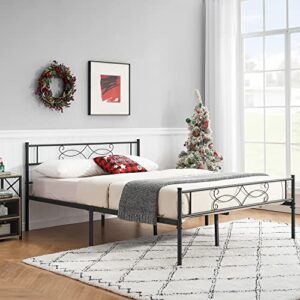 VECELO 14" Queen Size Metal Platform Bed Frame with Headboard,Premium Steel Slat Support No Box Spring Needed,Noise-Free Anti-Slip,Easy Assembly