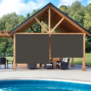 Sunbox Outdoor Roller Shades, Blackout Cordless Exterior Crank Operated Solar Shade, Roll Up Shade Privacy and UV Protection for Patio Porch Backyard Gazebo Deck Pergola, Grey Brown