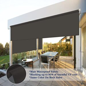 Sunbox Outdoor Roller Shades, Blackout Cordless Exterior Crank Operated Solar Shade, Roll Up Shade Privacy and UV Protection for Patio Porch Backyard Gazebo Deck Pergola, Grey Brown