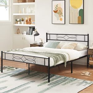 vecelo 14" full size metal platform bed frame with headboard,premium steel slat support no box spring needed,noise-free anti-slip,easy assembly