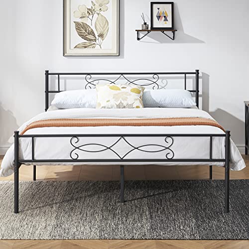 VECELO 14" Full Size Metal Platform Bed Frame with Headboard,Premium Steel Slat Support No Box Spring Needed,Noise-Free Anti-Slip,Easy Assembly