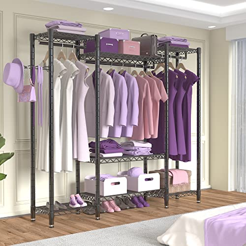 GOODPIE H7L Garment Rack Heavy Duty Clothes Racks, L Shaped Clothing Rack, 7 Tiers Heavy Duty Clothes Rack for Hanging Clothes Large Clothing Rack Freestanding Closet, 56" L x 14" W x 71" H, Black