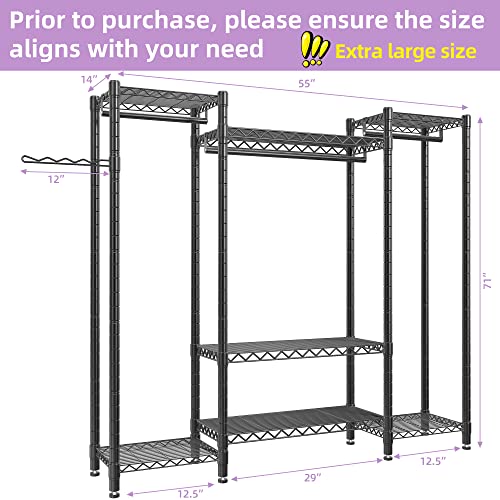 GOODPIE H7L Garment Rack Heavy Duty Clothes Racks, L Shaped Clothing Rack, 7 Tiers Heavy Duty Clothes Rack for Hanging Clothes Large Clothing Rack Freestanding Closet, 56" L x 14" W x 71" H, Black