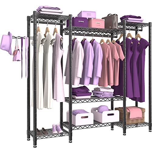 GOODPIE H7L Garment Rack Heavy Duty Clothes Racks, L Shaped Clothing Rack, 7 Tiers Heavy Duty Clothes Rack for Hanging Clothes Large Clothing Rack Freestanding Closet, 56" L x 14" W x 71" H, Black