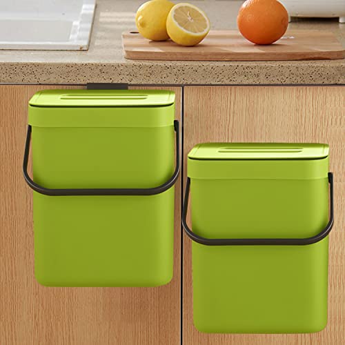 LALASTAR Small Plastic Trash Can, Hanging Small Trash Can with Lid Under Sink for Kitchen, Food Waste Bin for Countertop, Mountable Garbage Can for Bathroom, RV, 5L/1.3 Gal, Green