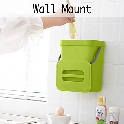 LALASTAR Small Plastic Trash Can, Hanging Small Trash Can with Lid Under Sink for Kitchen, Food Waste Bin for Countertop, Mountable Garbage Can for Bathroom, RV, 5L/1.3 Gal, Green