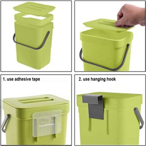 LALASTAR Small Plastic Trash Can, Hanging Small Trash Can with Lid Under Sink for Kitchen, Food Waste Bin for Countertop, Mountable Garbage Can for Bathroom, RV, 5L/1.3 Gal, Green