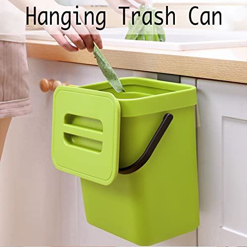 LALASTAR Small Plastic Trash Can, Hanging Small Trash Can with Lid Under Sink for Kitchen, Food Waste Bin for Countertop, Mountable Garbage Can for Bathroom, RV, 5L/1.3 Gal, Green