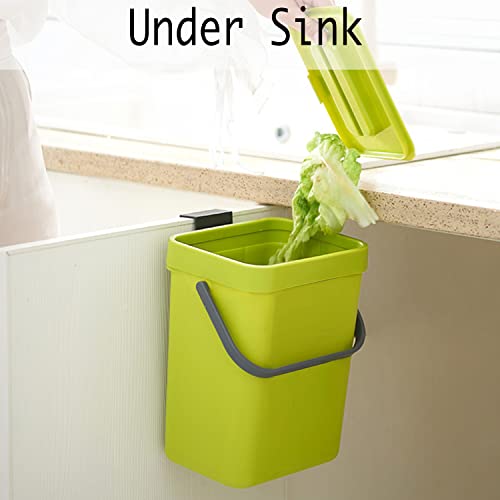 LALASTAR Small Plastic Trash Can, Hanging Small Trash Can with Lid Under Sink for Kitchen, Food Waste Bin for Countertop, Mountable Garbage Can for Bathroom, RV, 5L/1.3 Gal, Green