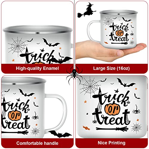 3 Pieces Halloween Coffee Mugs 16 oz Enamel Mugs Witch's Brew Trick or Treat Happy Halloween Coffee Cups Nice Present for Friend, Mom, Sister, Coworker (Bat Style)