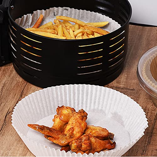 Air Fryer Disposable Paper Liner,Non-Stick Disposable Air Fryer Liners,Baking Paper for Air Fryer Oil-Proof,Water-Proof, Parchment for Baking Roasting Air Fryer Tray for Oven Round (White, One Size)