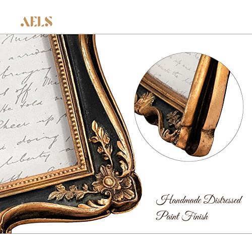 AELS 5x7 Inch Vintage Picture Frame, Elegant Antique Photo Frames with Glass Front, Photo Display, Tabletop Wall Hanging, Gift Ideas, Gold and Black