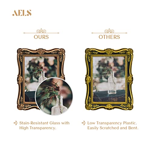 AELS 5x7 Inch Vintage Picture Frame, Elegant Antique Photo Frames with Glass Front, Photo Display, Tabletop Wall Hanging, Gift Ideas, Gold and Black