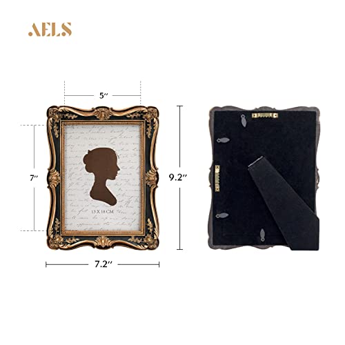 AELS 5x7 Inch Vintage Picture Frame, Elegant Antique Photo Frames with Glass Front, Photo Display, Tabletop Wall Hanging, Gift Ideas, Gold and Black