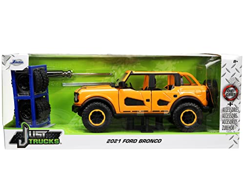 Jada Toys Just Trucks 1:24 2021 Ford Bronco Die-cast Car Orange with Tire Rack, Toys for Kids and Adults