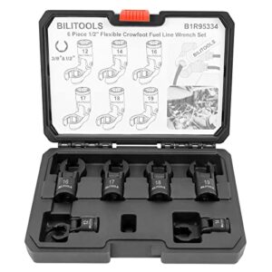 bilitools flex head crows foot line wrench set, 3/8" & 1/2" drive flex flare nut wrench injector fuel line crowfoot flare nut socket wrench metric 12-19 mm