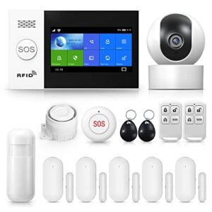 home security system, wireless 4g wifi alarm system with 1080p surveillance camera, 4.3" touch screen home burglar alarm compatible with alexa google home