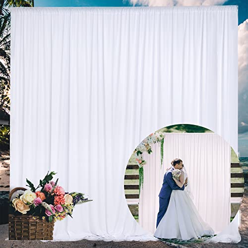 White Backdrop Curtains for Parties 10 ft x 10 ft Polyester Backdrop Curtain Panels for Wedding Baby Shower Birthday Gathering