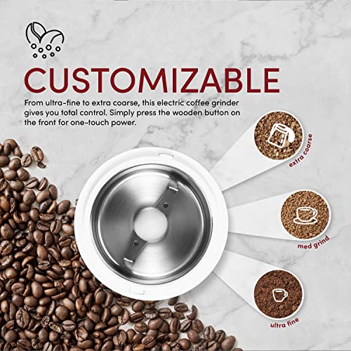 Aroma Housewares Mini Coffee Grinder and Electric Herb Grinder with 304 Stainless Steel Grinding Blades and a See-through Lid (40 g.), White, 40g