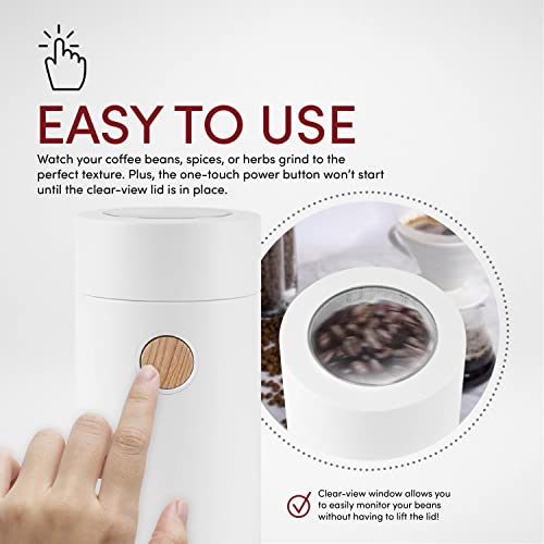 Aroma Housewares Mini Coffee Grinder and Electric Herb Grinder with 304 Stainless Steel Grinding Blades and a See-through Lid (40 g.), White, 40g