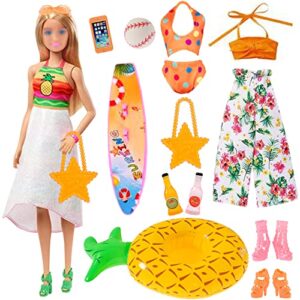 ebuddy doll clothes and accessories 3 sets doll clothes with volleyball surfboard cup holder and accessories for 11.5 inch girl doll(no doll)