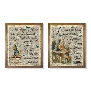 alice in wonderland wall art decor - alice inspirational saying quotes poster print room decor, the secret, alice fans gift, can't go back, self affirmation gift for women girl cheshire cat mad hatter