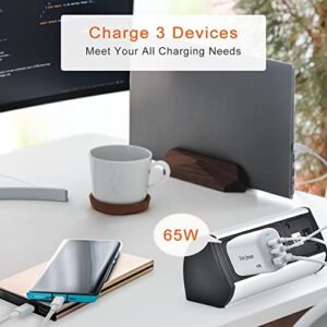 65W USB C Charger, Etre Jeune 3-Port GaN Charger PD & QC3.0 Fast Charger Compact Foldable Wall Charger Compatible with Mac Book Pro/Air, iPad Pro, World Travel Adapter Kit US to UK, EU, AU