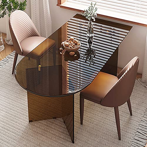 SUSUO Modern 5Ft Brwon Tempered Glass Oval Dining Table Pedestal Kitchen Table, Stylish Kitchen Dining Room Furniture, 63" L x 31.5" W x 29.5" H