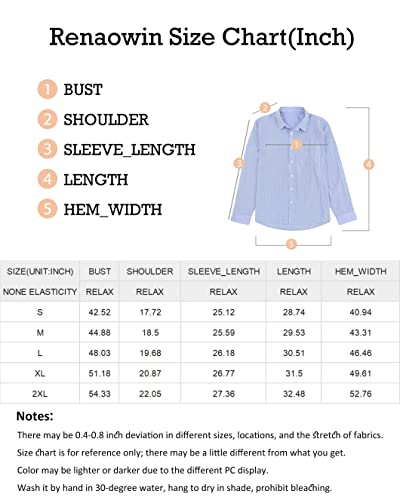 Renaowin Mens Dress Shirt with Front Pocket Regular Fit Pinpoint Stripe Button Down Long Sleeve Shirts US 40(M) Sky Blue