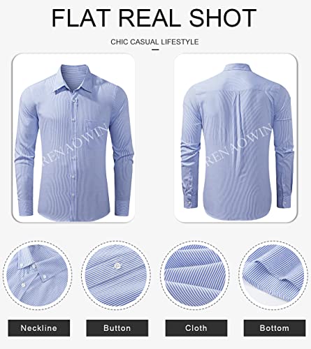 Renaowin Mens Dress Shirt with Front Pocket Regular Fit Pinpoint Stripe Button Down Long Sleeve Shirts US 40(M) Sky Blue